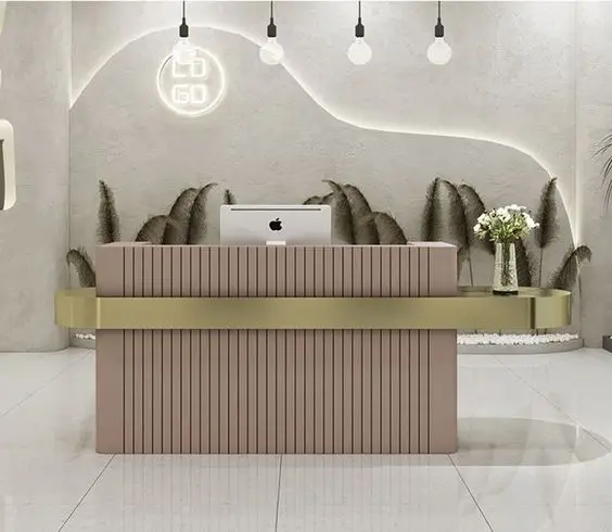 logo cashier reception desk durable counter hot pink white for beauty ...