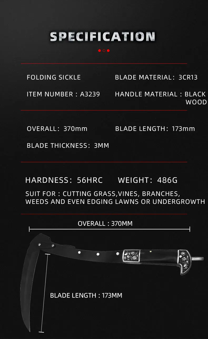 Black Sharp Edge Folding Sickle - Garden & Survival Tool