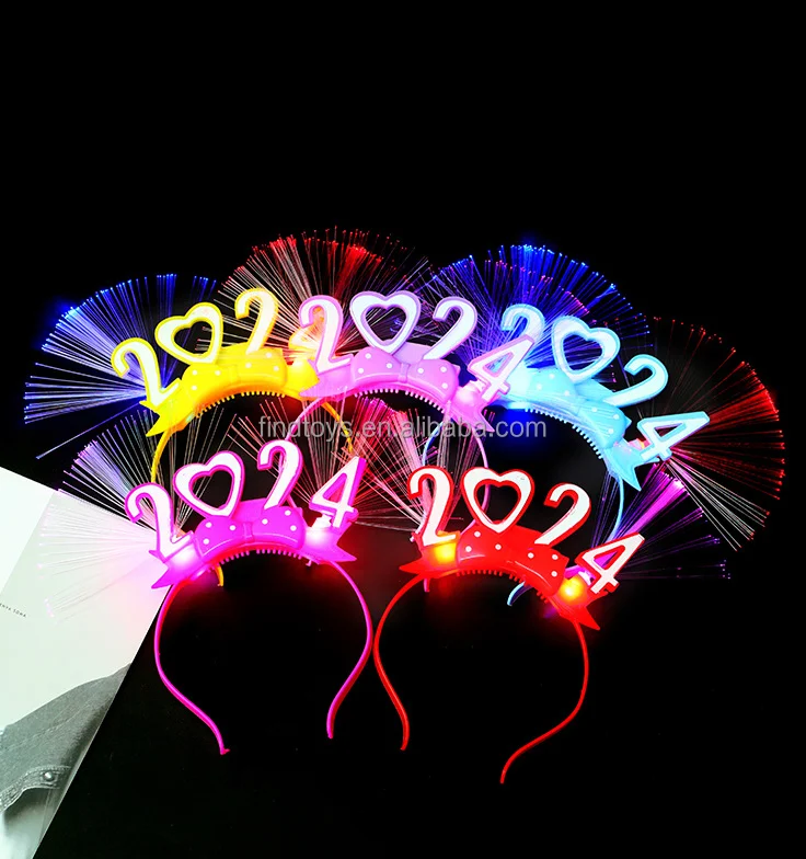 New Led 2024 Flash Headband Crown Optical Fiber Hair Band Happy New ...