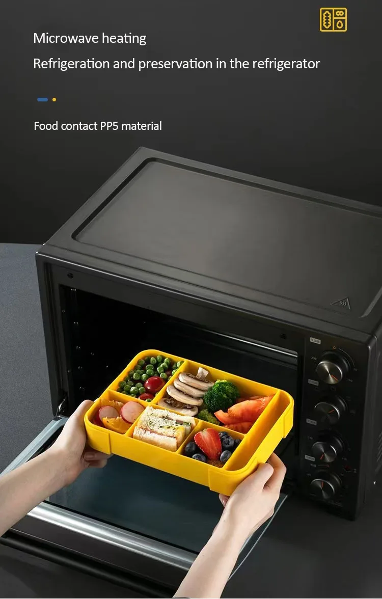 1350ml Grid Bento Lunch Box Food Storage Container Box with Tableware ...