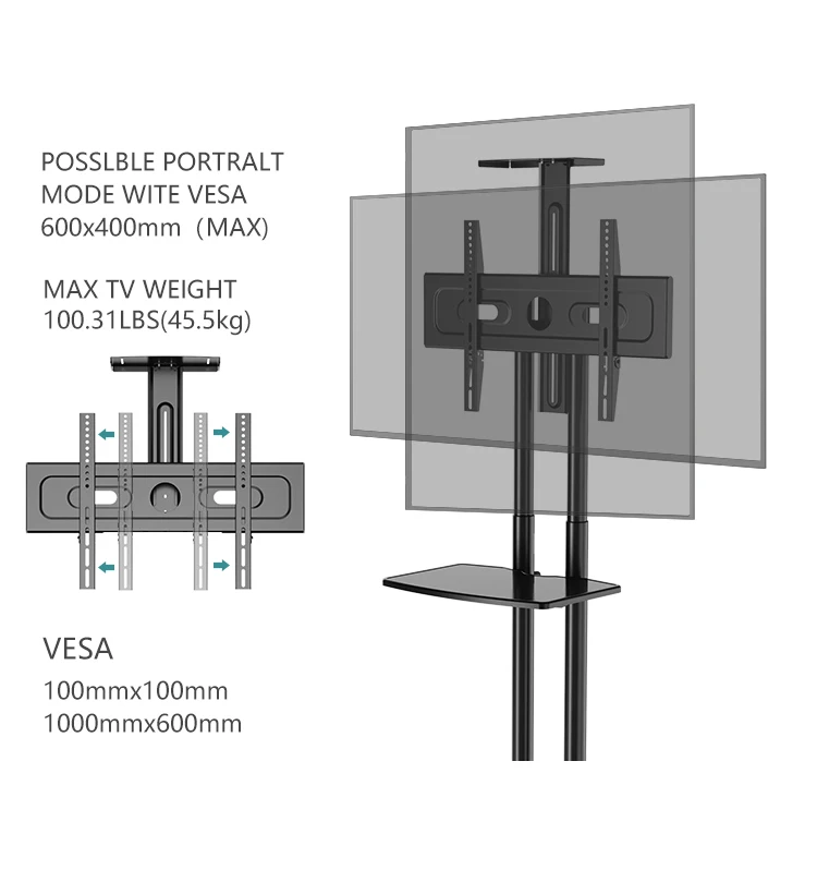 Movable Tv Stands For Flat Screens 65 Inch Height Adjustable Led Lcd Tv ...