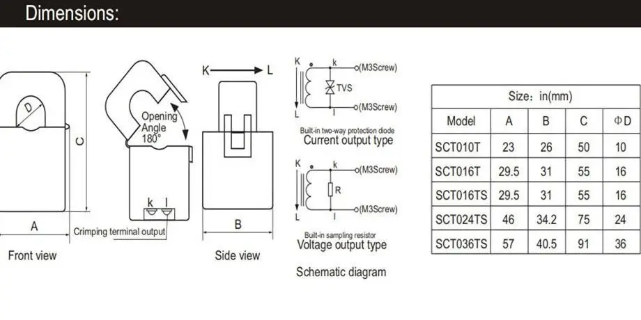 AC Current Sensors SCT013, SCT016, SCT024, SCT036 - 333mv