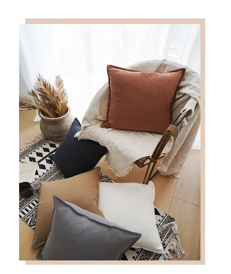 Amity Sofa Decorative Cotton and Linen Throw Pillow Covers Simple Solid ...