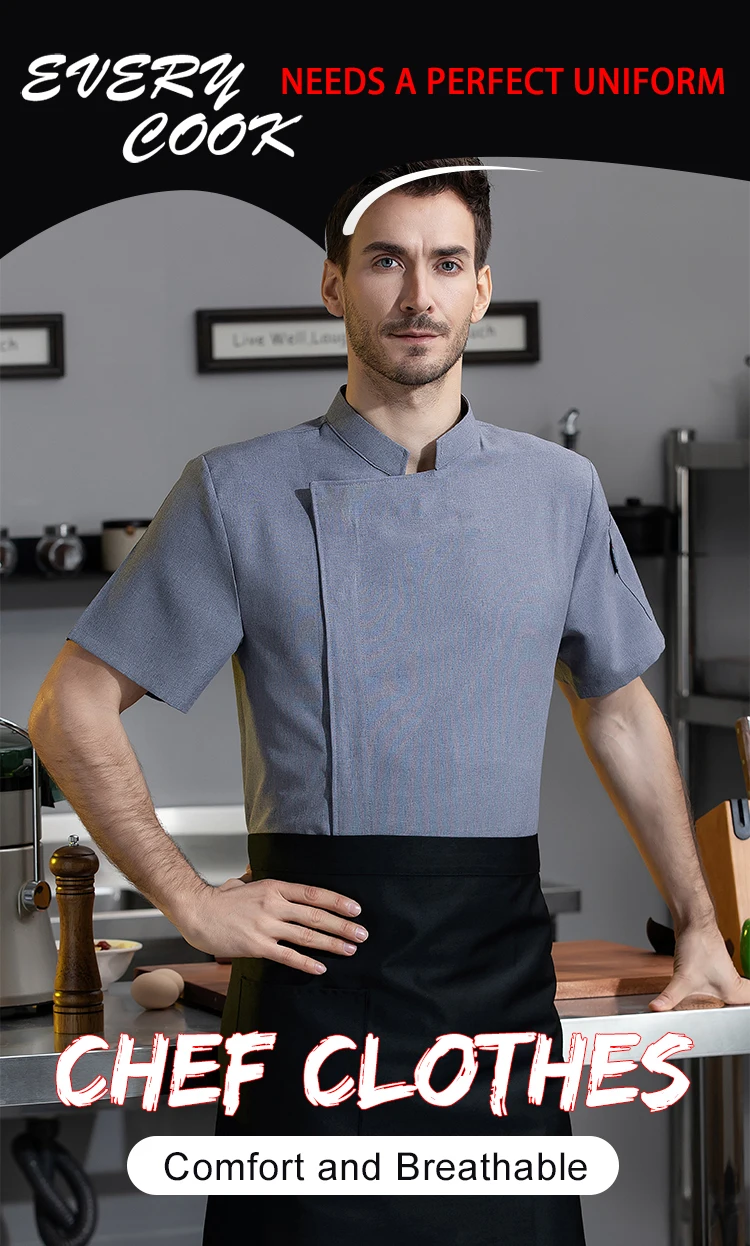 Executive Chef Coat Grey Chef Coat Restaurant Uniform Waiter Short ...