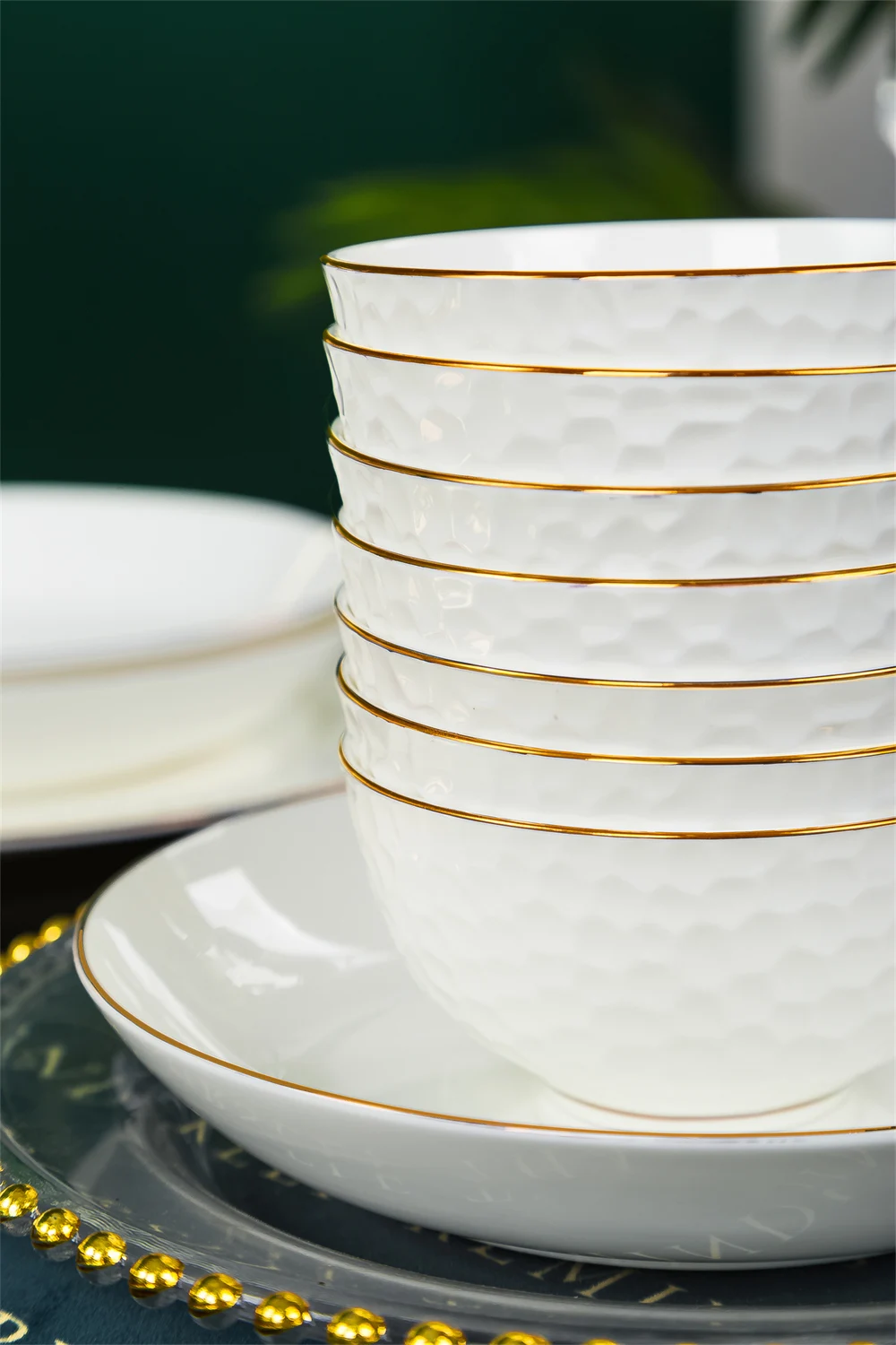 Wholesale Nordic Gold Rim Hammered Bone China Tableware 60pcs Porcelain ...