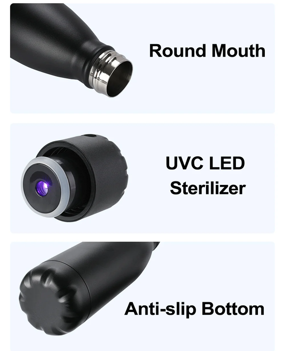Wholesale 500ml Chargeable UV-C Stainless Steel Water Bottle