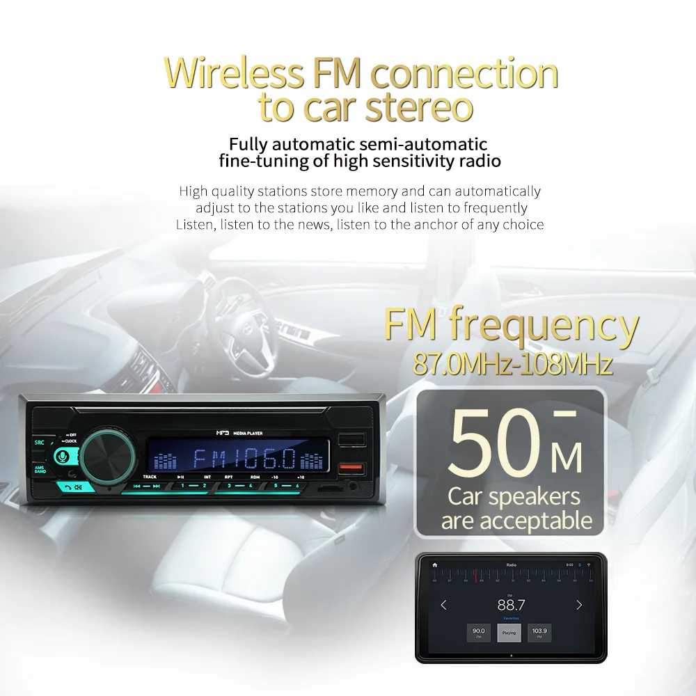 Din Tone Tuning Car Radio 12v Bluetooth Bt Fm Usb Charge Sd Tf Card Aux ...