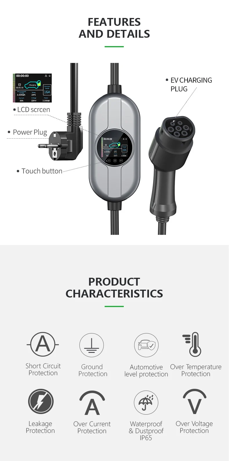 Ip65 32a 230v 7kw Home Charging Pile Charger Wallbox Charging Pile ...