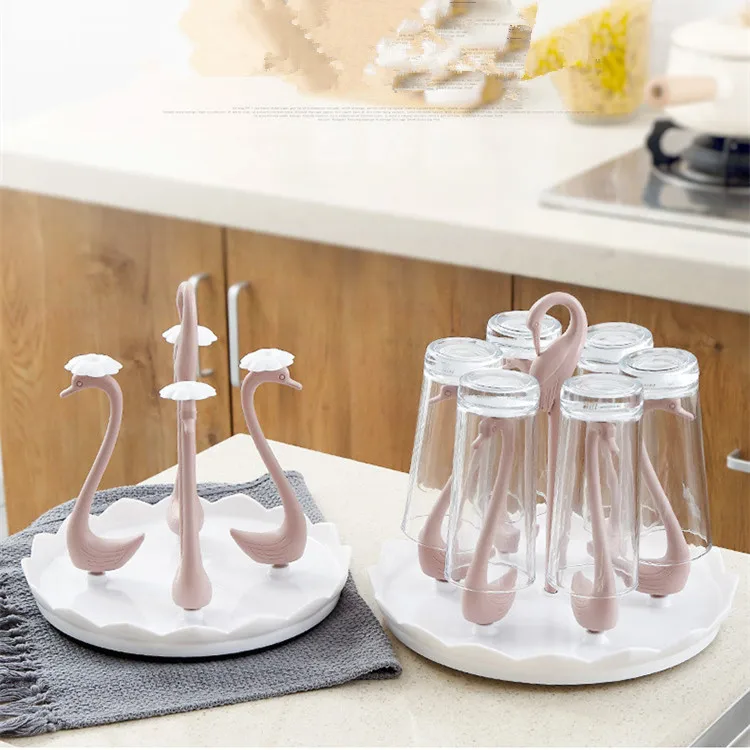 1pc Household Plastic Water Cup Storage Rack Round Shape Swan Pattern ...