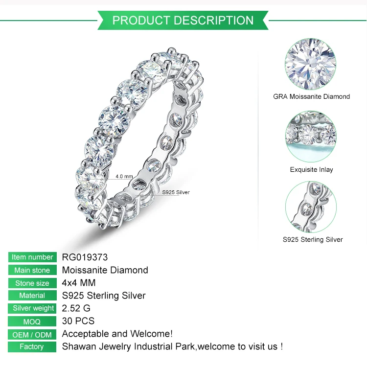 Cluster Gra Certified 4mm 925 Silver Eternity Ring Silver Jewelry Iced Out Hip Hop Tennis Ring ...