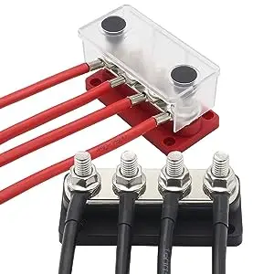 300A High-Current Bus Bar with Cover 4-Way M8 M10 Studs Power Distribution Block Max 48v Busbar ...