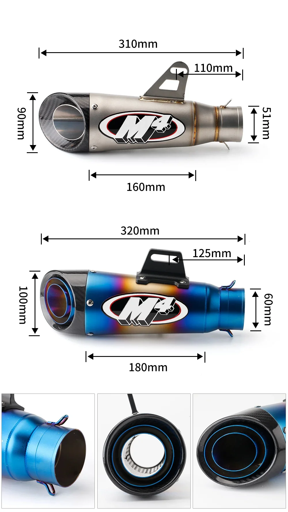 Motorcycle Refitted Sports Car M4 Inclined Vent Pipe Ninja Horizon 51mm ...