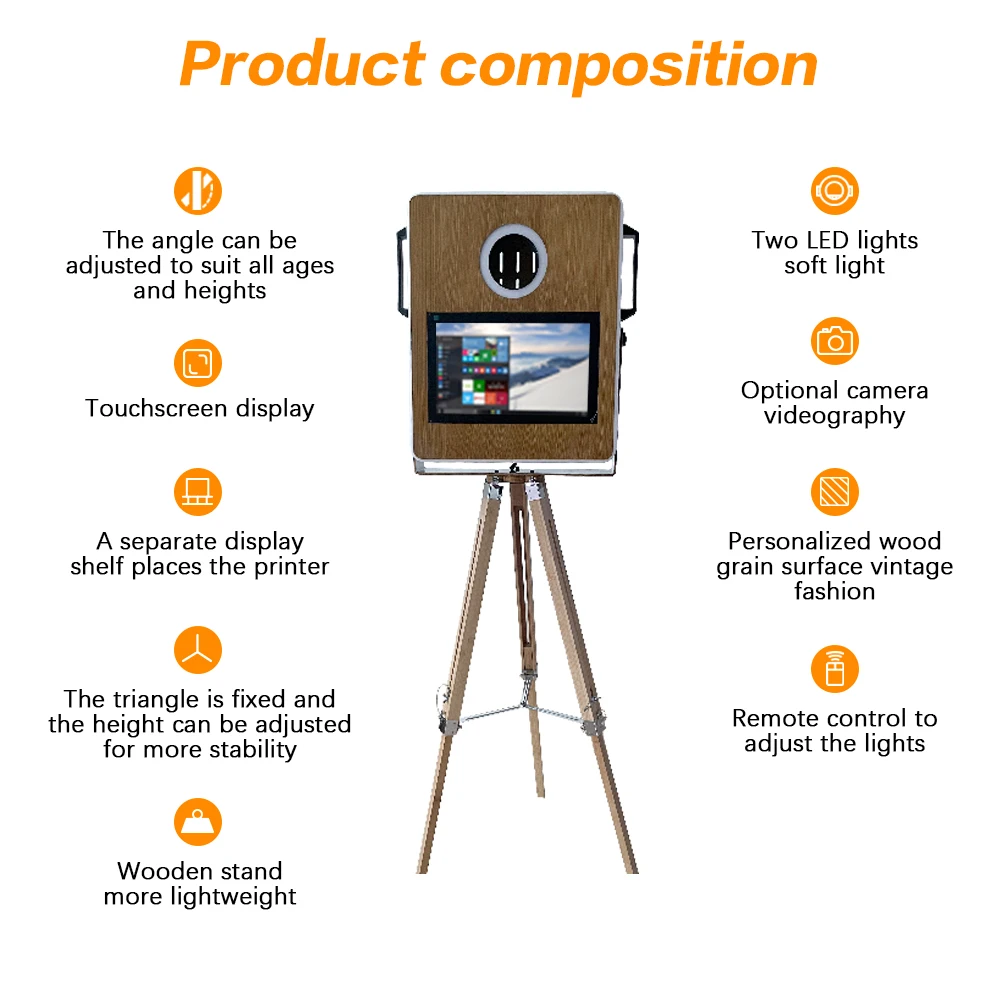 Portable Kiosk Camera With Printer Vintage Wooden Photo Booth Selfie ...