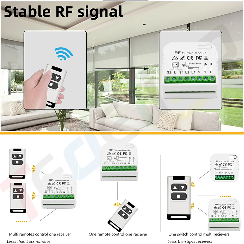 433mhz 110v 220v Curtain Blind Switch 2 Way Wireless Remote Control Roller Shutter Module ...