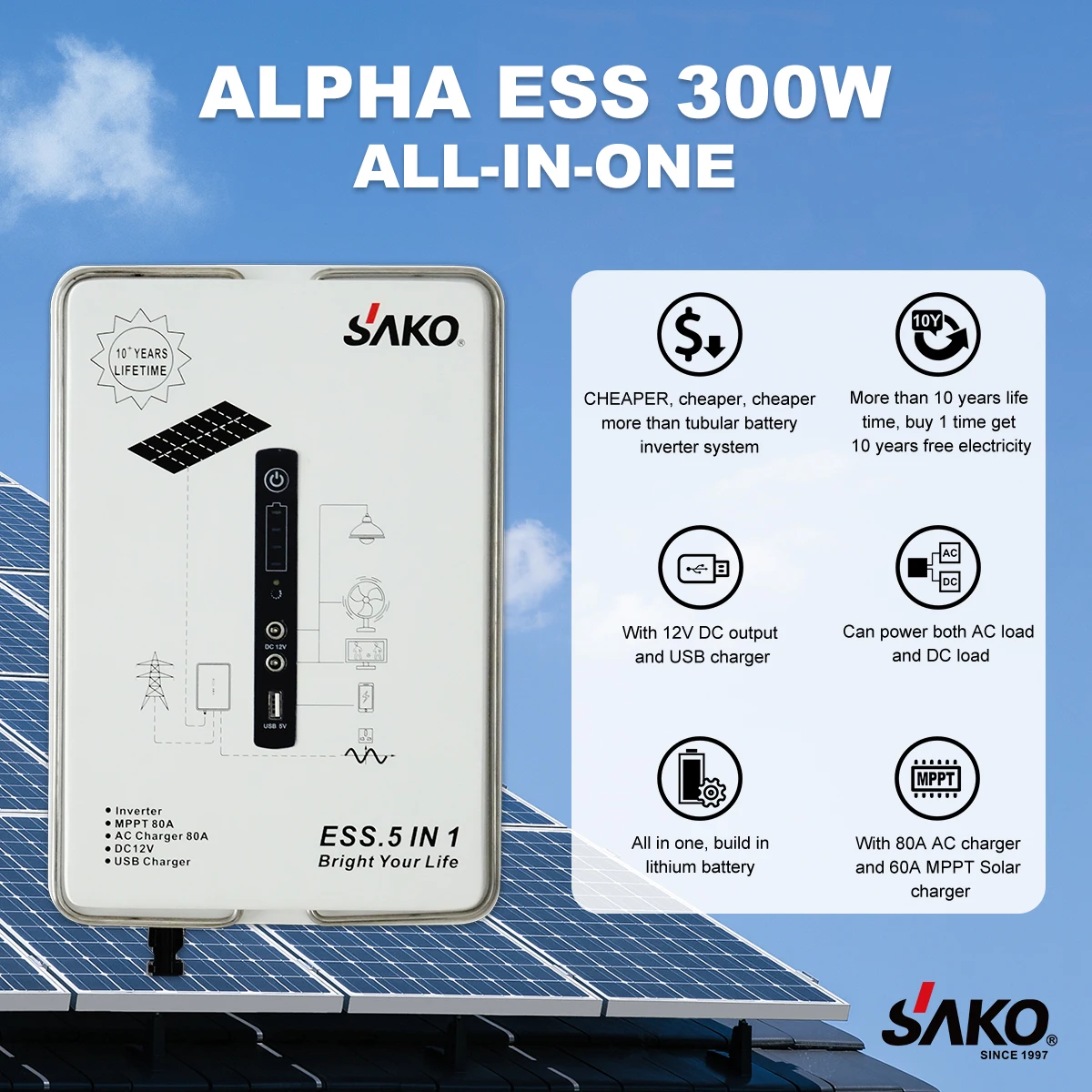 Sako Alpha ESS 300W-2KWh All-In-One Hybrid Solar Energy System for ...