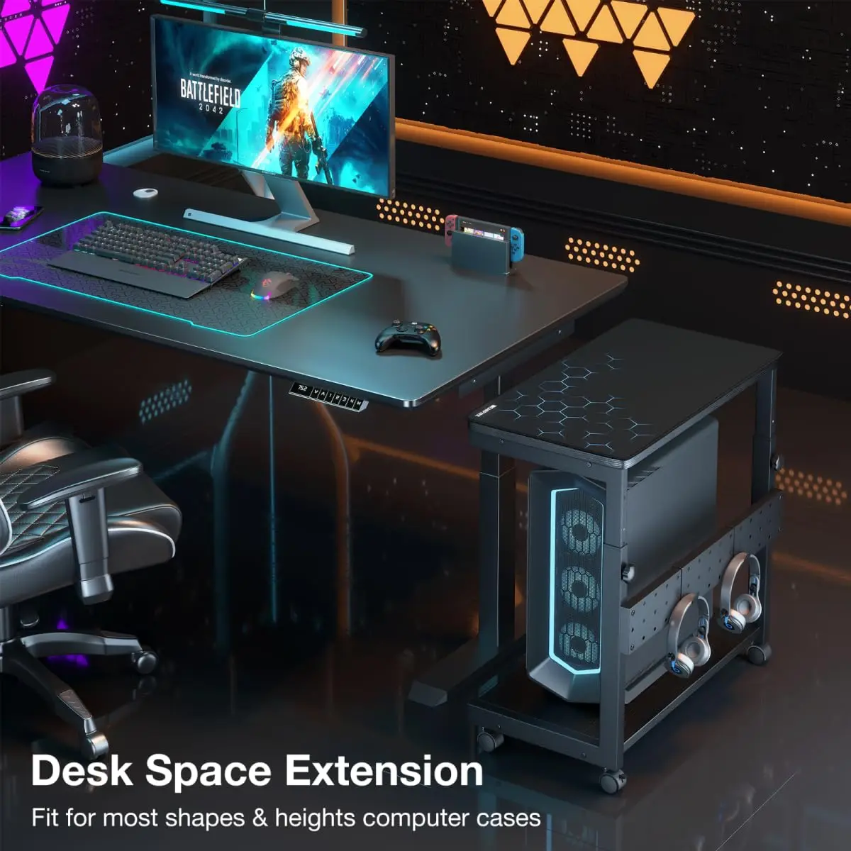 Height Adjustable Computer Tower Stand - 2-Tier Case Holder