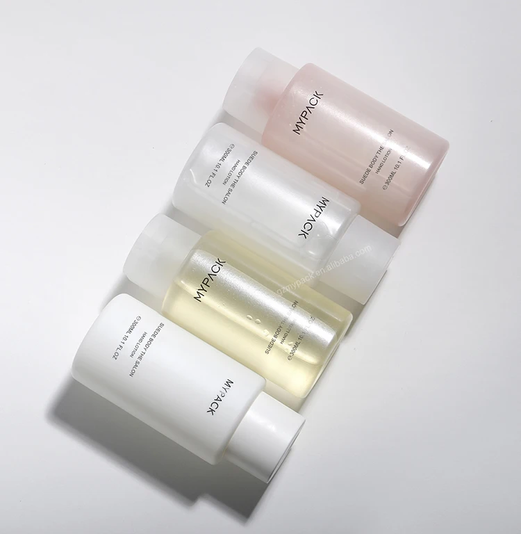 MYPACK Luxury Round Pet Clear Frosted Pink Shampoo Bottle