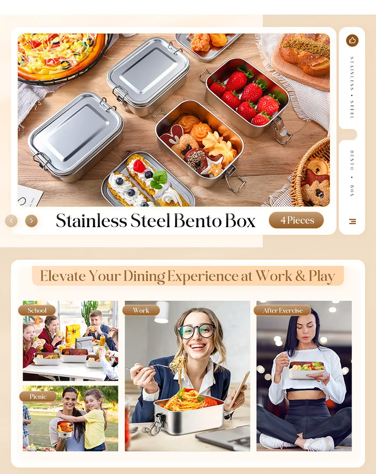 Stainless Steel Bento Boxes - Leakproof & Lockable