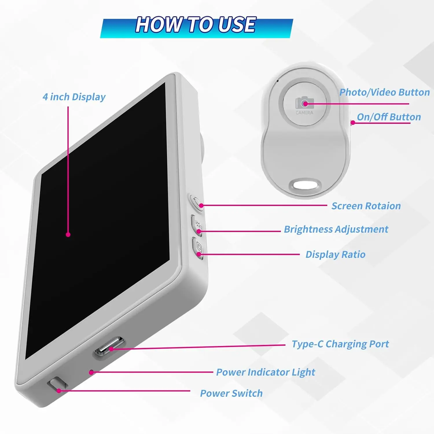 Magnetic Selfie Monitor Screen for iPhone 15/16 - Wireless Rechargeable ...