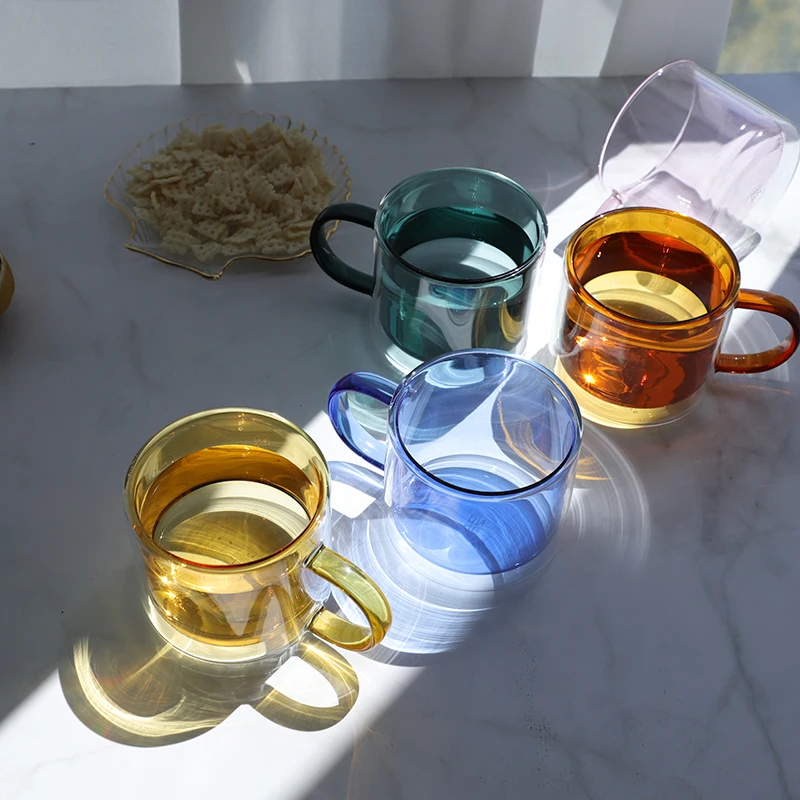 Colored Glass Cup Coffee Double Wall For Drinks Sublimation Mug ...