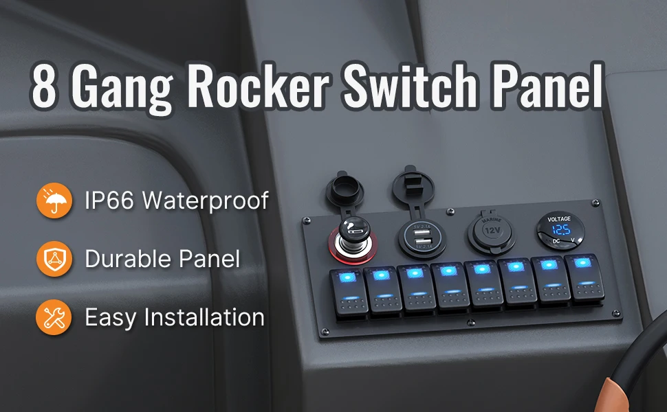 Aluminium Boat Switch Panel 8 Gang Blue LED 12V Panel Switches With 2 ...