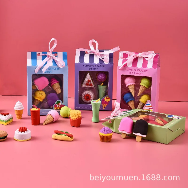 June 1 cute cartoon food eraser creative stationery set cake eraser ...
