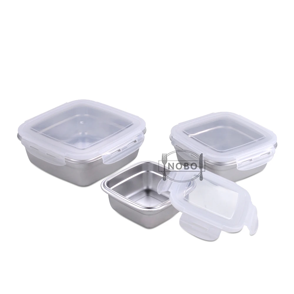 304 Stainless Steel Fresh Keeping Box Square Food Storage Box With Lid ...