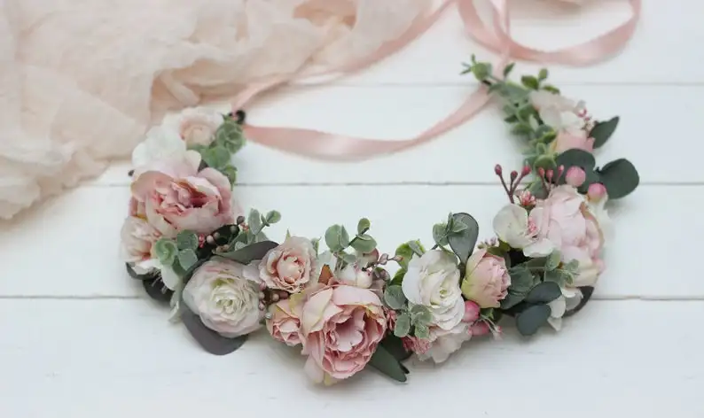 Women Girls Big Rose Flower Head Garland Boho Bridal Wedding Artificial ...