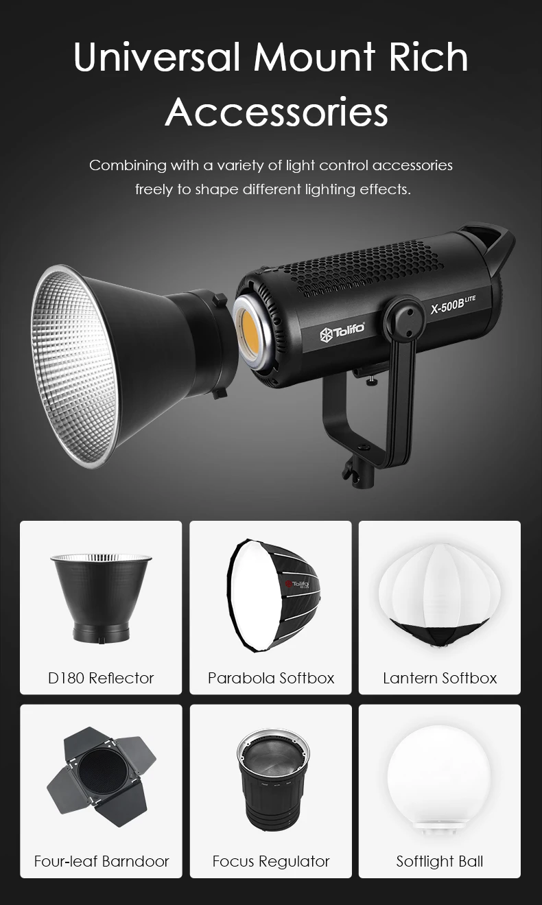 Tolifo X-500b Lite 500w Bicolor 2700-6500k App Linklite Cob Led Video ...