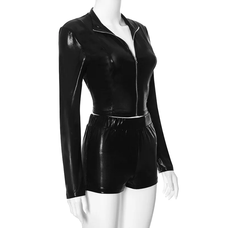 Shop Our Fashion Custom Logo 2 Piece Set PU Leather Clubwear
