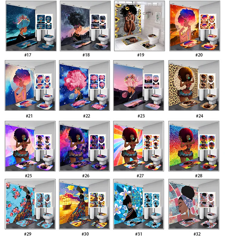 定制非洲裔美国女性3d印花时尚女士浴帘带3 Pcs浴毯 - Buy 3d Prtint浴帘,非裔美国人浴帘,非裔美国人浴帘ladys ...