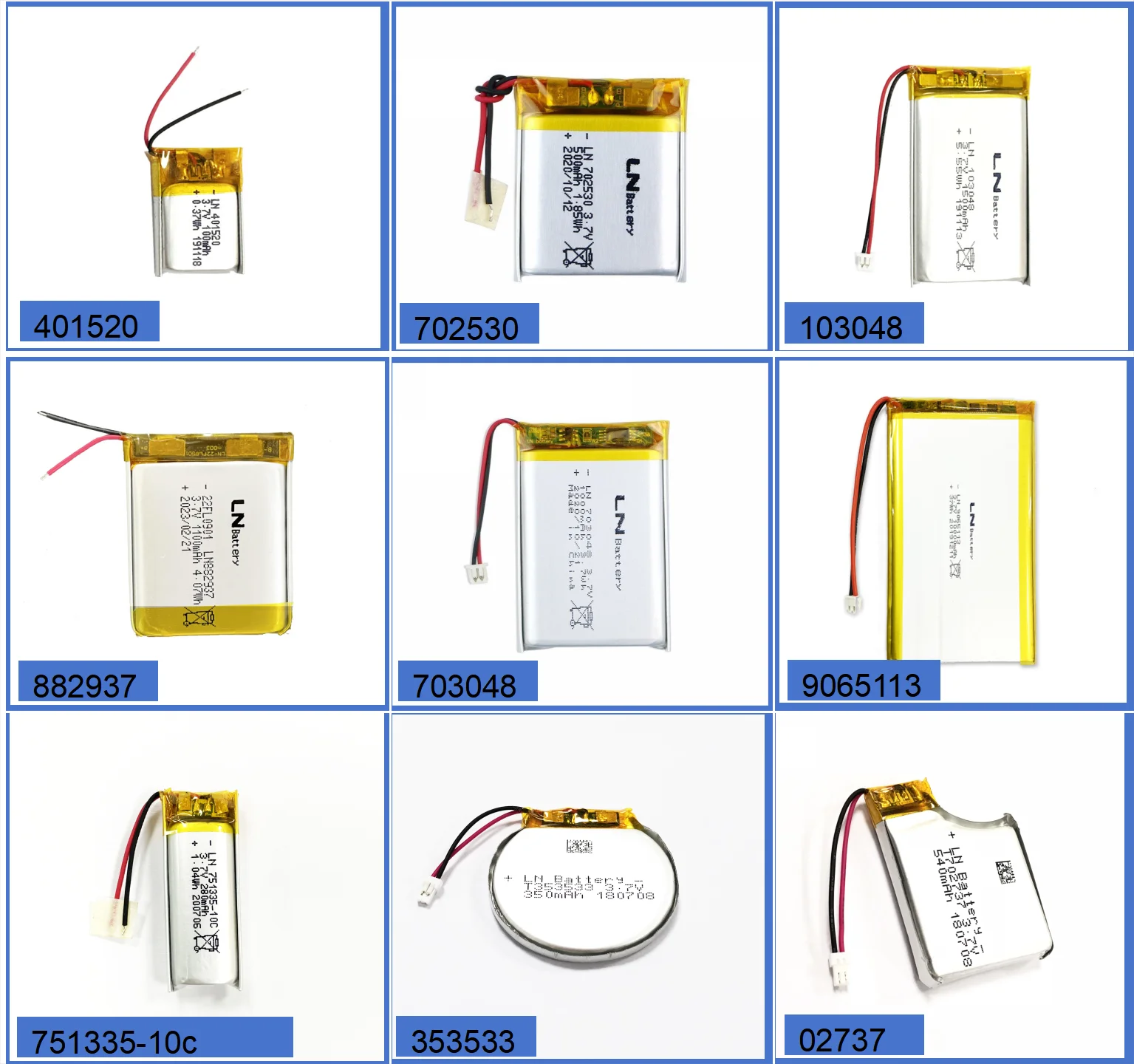 Wholesale LP702030 602030 300mah 370mah 400mah 3.7V Lipo Battery
