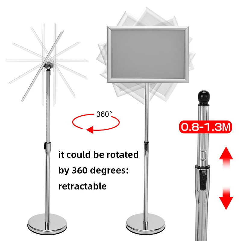 CYDISPLAY A4 Silver Aluminium Poster Stand Portable Pedestal Retractable Frame Heavy Duty Poster ...