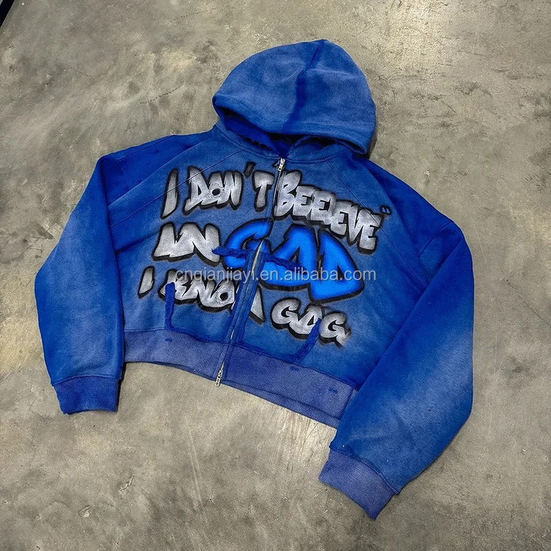 Custom Zip up DTG Printing Vintage Sun Faded 500gsm Acid Washed ...