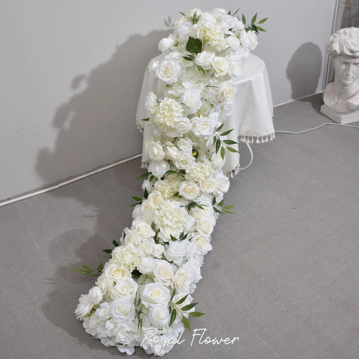 White Silk Flowers Runners Row Floral Artificial Flower Table Runner ...