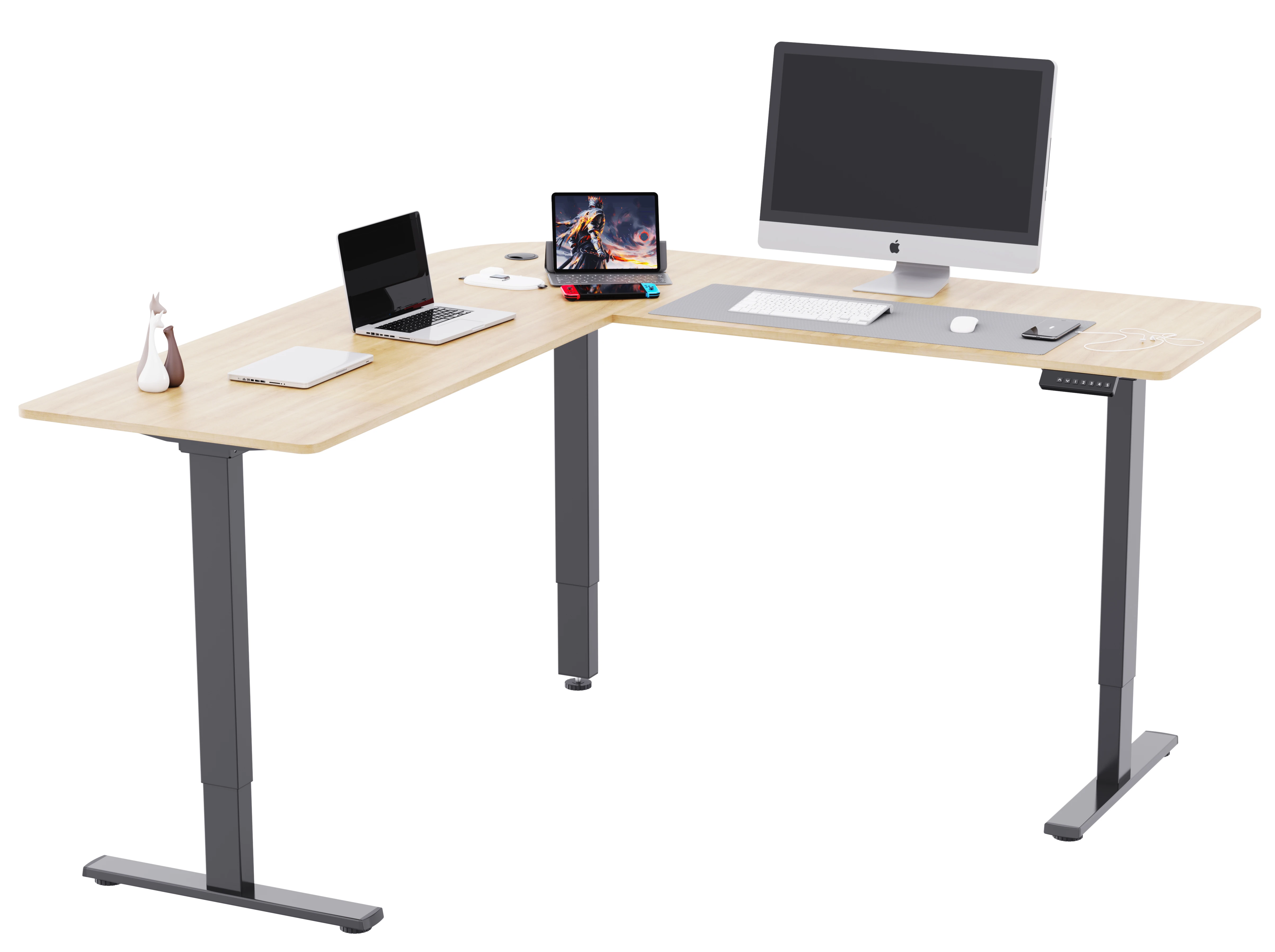 Triple Motor L-shaped Electric Height Adjustable Corner Stand Up Desk ...