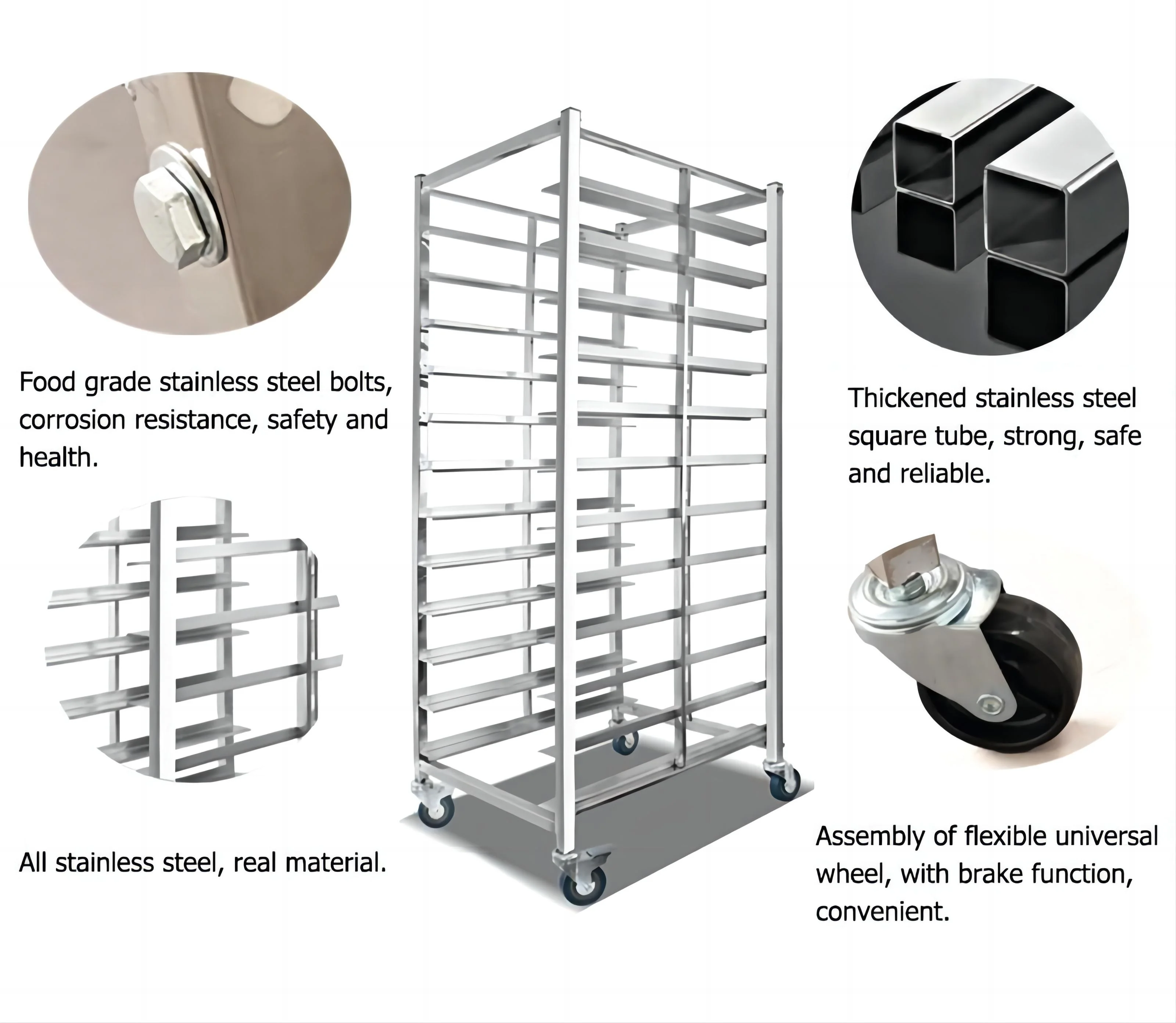 Stainless Steel Baking Tray Rack Trolley - Food Grade
