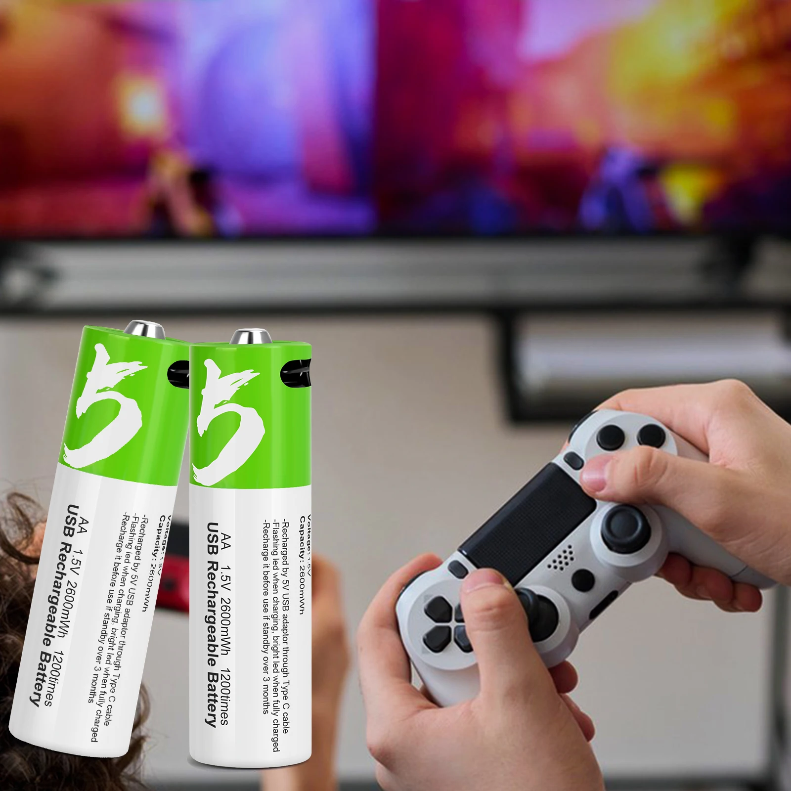 Long Lasting USB-C AA Rechargeable Battery 1.5V 2600mWh 1733mAh Double ...