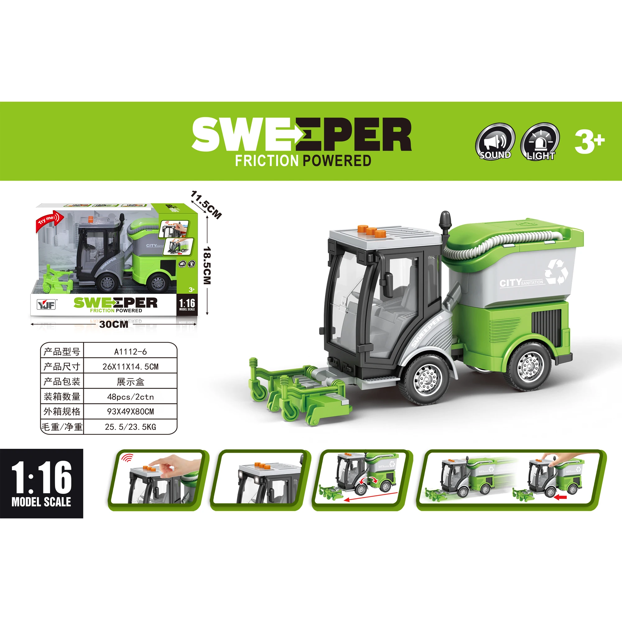 1:16 Green Vacuum Truck Educational Toys For Kids - Buy 1 To 16 ...