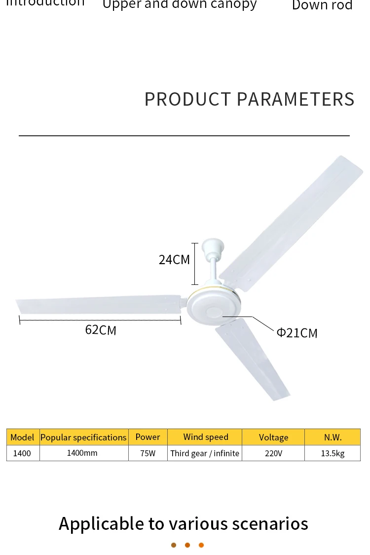 56inch Electric Ceiling Fan with Copper Motor - 75W Cooling Power