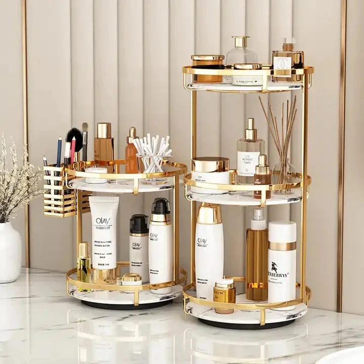 Luxury Gold Bathroom Shelf 360 Rotating Makeup Organizer For Vanity ...