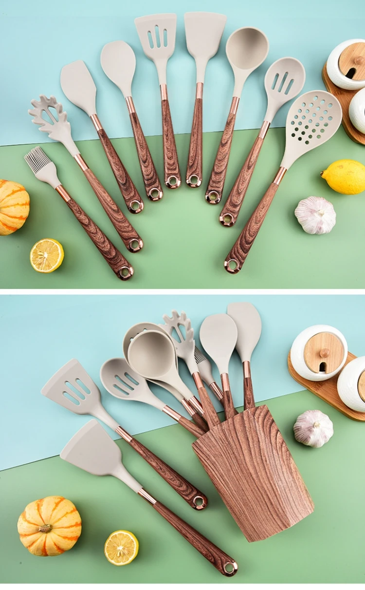 Non-stick 10-piece Silicone Cooking Kitchen Utensils Spatula Set Kit ...