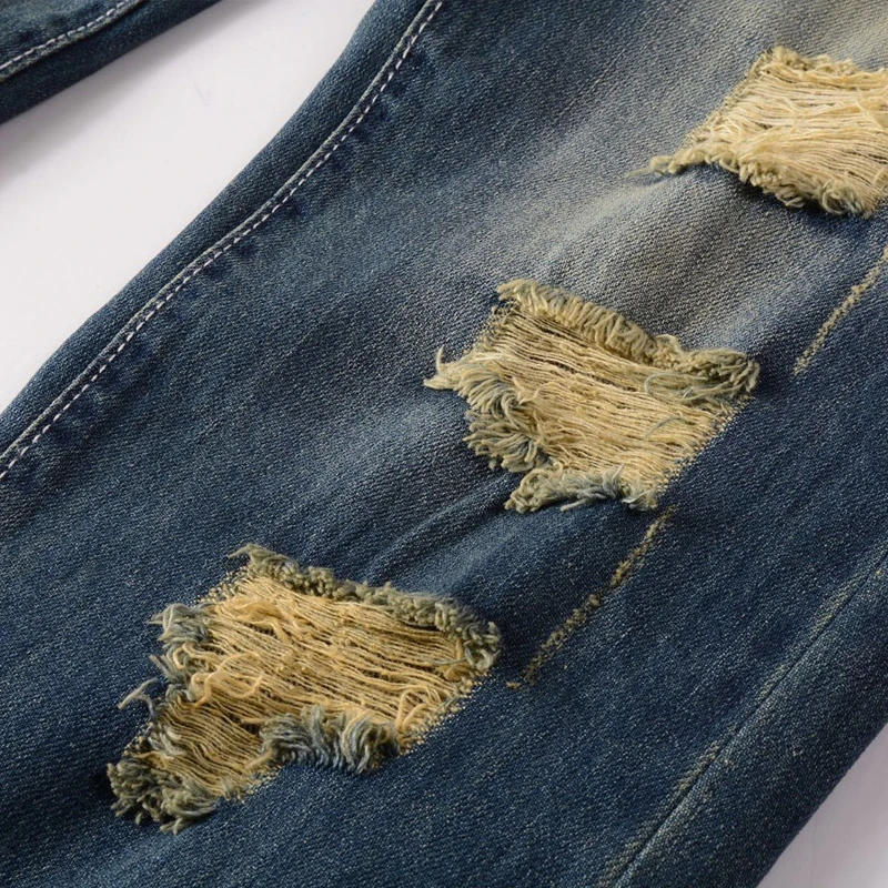 Aeedenim Factory Custom Ripped Jeans Men's Slim Straight