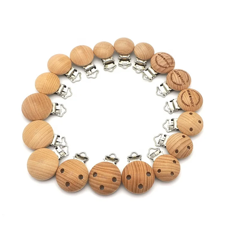 Wooden Baby Pacifier Clip Round Pacifier Holder Nipple Clip For Newborn ...
