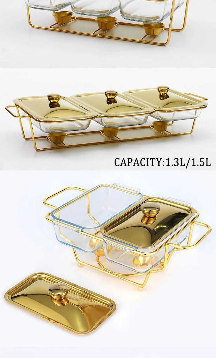 Tianxing Gold Glass Fruit Snack Food Pan Tray Rectangular Stainless ...
