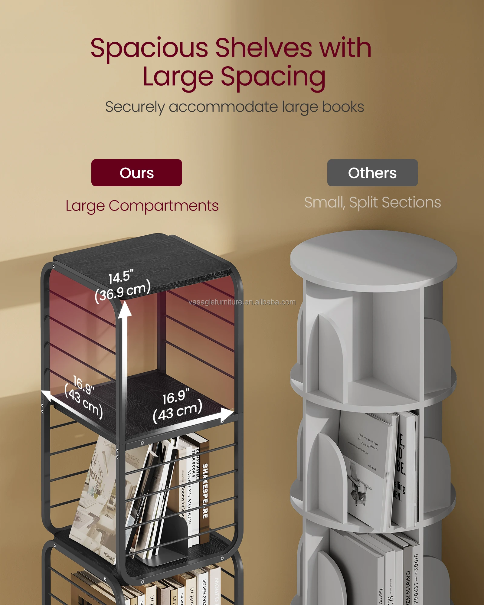 VASAGLE 4-Tier Rotating Bookcase - Perfect for Small Spaces