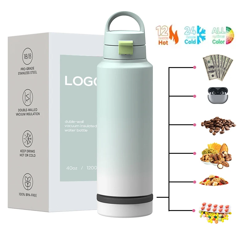 Dual Chamber Water Bottle with Snack Compartment 40oz Stainless Steel ...