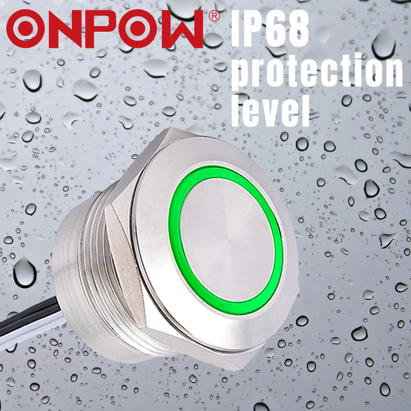 ONPOW IP68 19mm momentary Push button switch, micro travel metal push ...