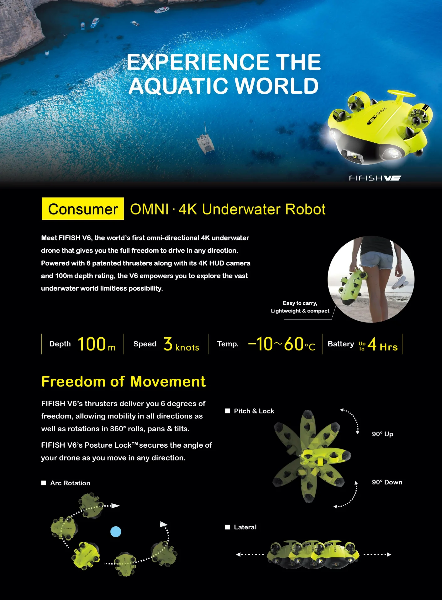 V6 Underwater Drone With Ai Vision Lock,360 Omnidirectional Movement ...