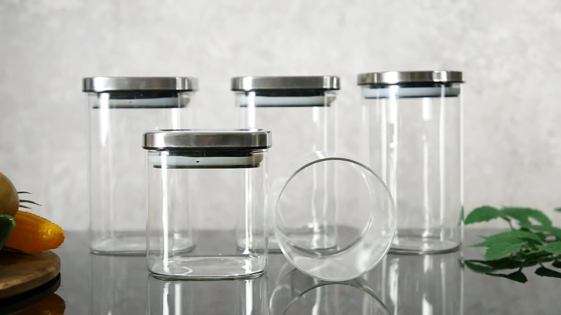 Square Transparent Glass Storage Jar Cereals Kitchen Storage Container ...